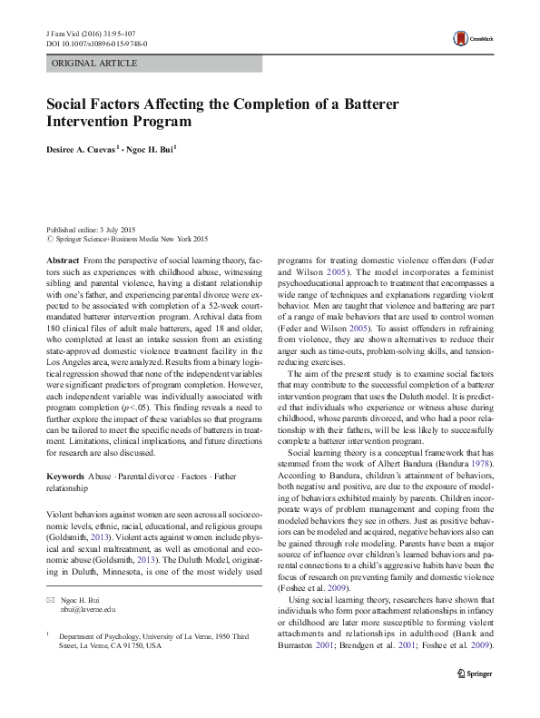 (PDF) Social Factors Affecting the Completion of a Batterer ...