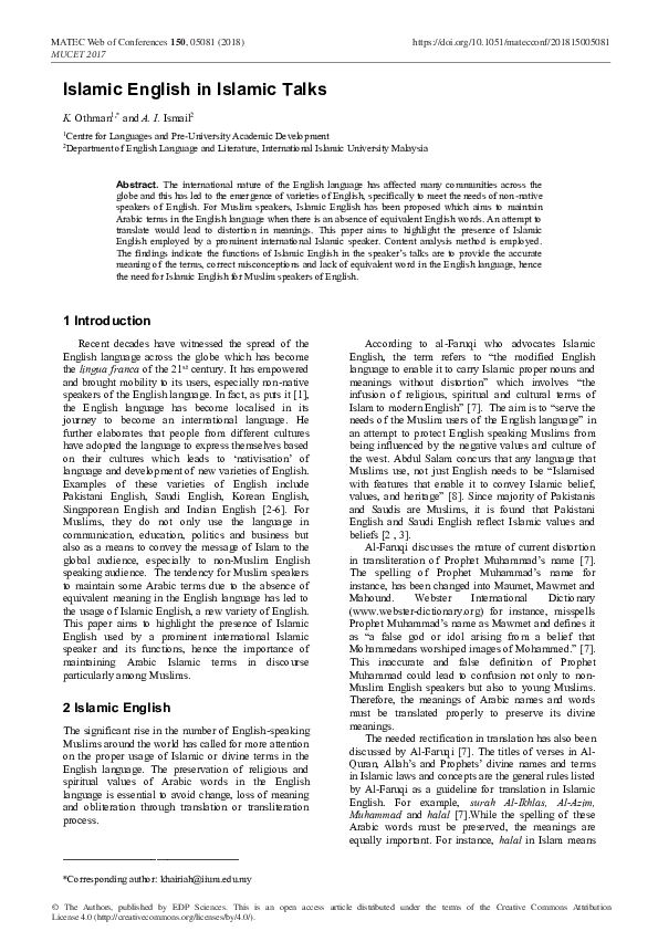 (PDF) Islamic English in Islamic Talks | Khairiah Othman - Academia.edu
