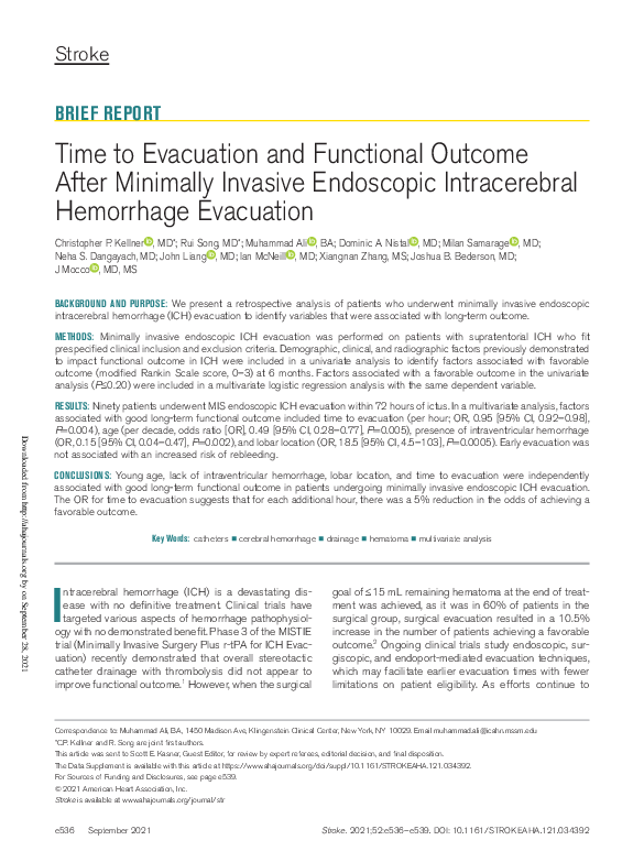 (PDF) Time to Evacuation and Functional Outcome After Minimally Invasive Endoscopic ...