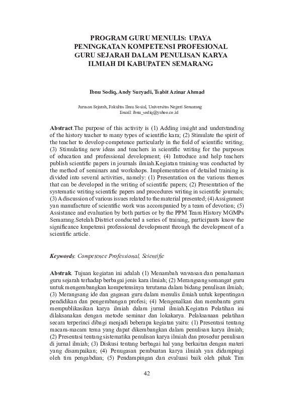(PDF) Program Guru Menulis: Upaya Peningkatan Kompetensi Profesional Guru Sejarah Dalam ...