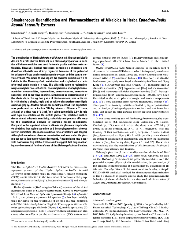 (PDF) Simultaneous quantification and pharmacokinetics of alkaloids in Herba Ephedrae-Radix ...