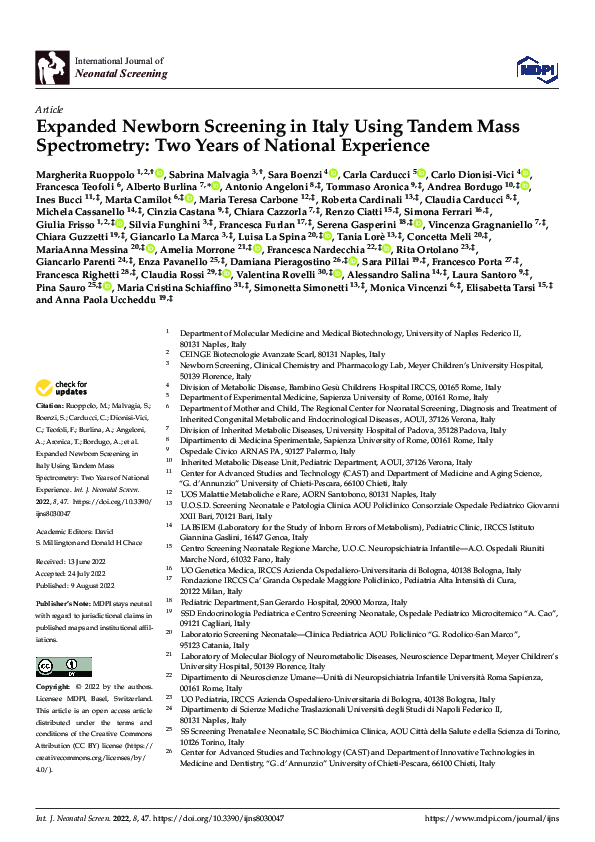 (PDF) Expanded Newborn Screening in Italy Using Tandem Mass ...