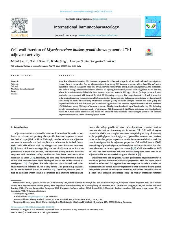 (PDF) Cell wall fraction of Mycobacterium indicus pranii shows ...
