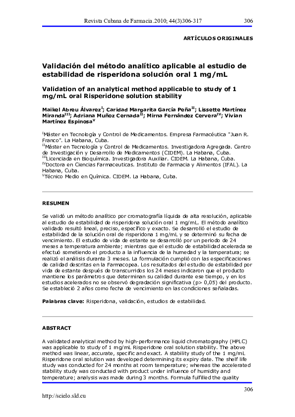 (PDF) Validación del método analítico aplicable al estudio de estabilidad de risperidona ...