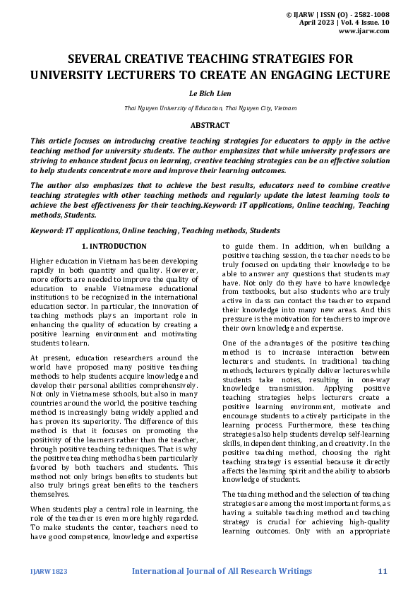 (PDF) SEVERAL CREATIVE TEACHING STRATEGIES FOR UNIVERSITY LECTURERS TO ...