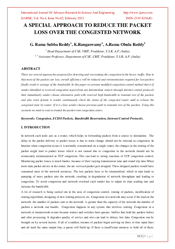 (PDF) A Special Approach to Reduce the Packet Loss Over the Congested Network
