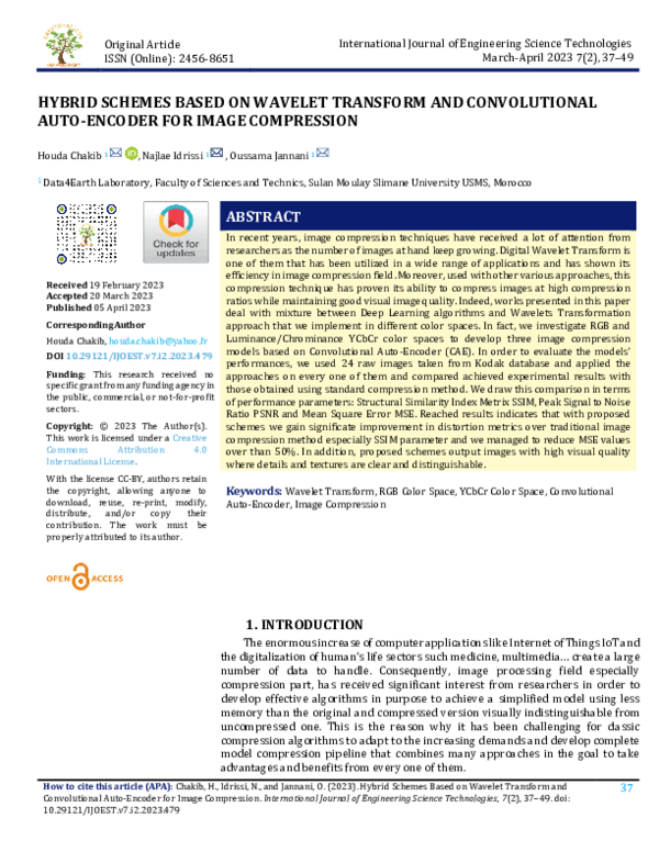 Pdf Hybrid Schemes Based On Wavelet Transform And Convolutional Auto Encoder For Image Compression 