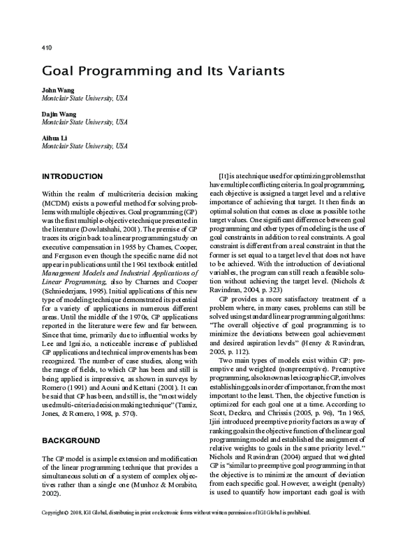 (PDF) Goal Programming and Its Variants