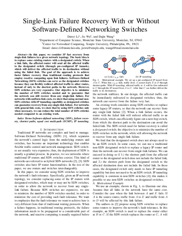 (PDF) Single-link failure recovery with or without software-defined networking switches