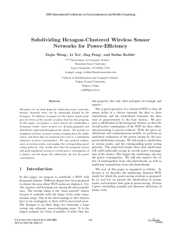 (PDF) Subdividing Hexagon-Clustered Wireless Sensor Networks for Power-Efficiency