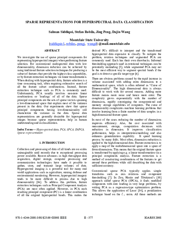 (PDF) Sparse Representations for Hyperspectral Data Classification (PDF) Sparse Representations for Hyperspectral Data Classification