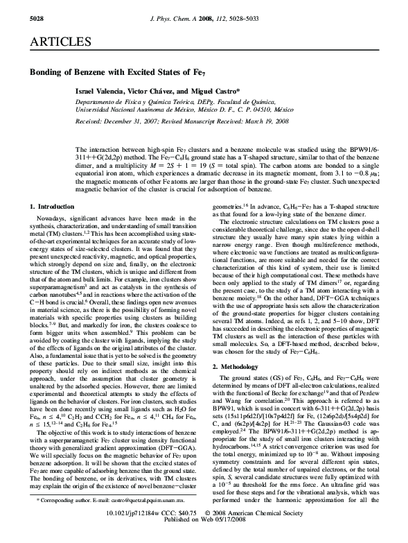 (PDF) Bonding of Benzene with Excited States of Fe7