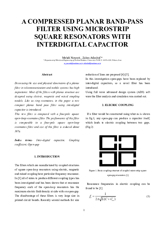 (PDF) A Compressed Planar Band-Pass Filter using Microstrip Square ...