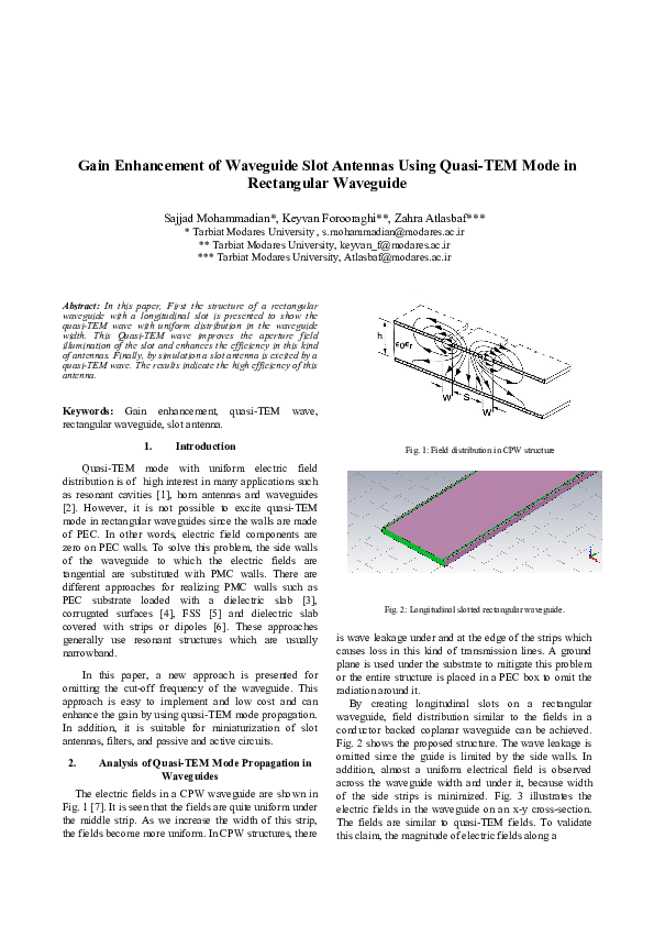 (PDF) Gain enhancement of waveguide slot antennas using quasi-TEM mode ...