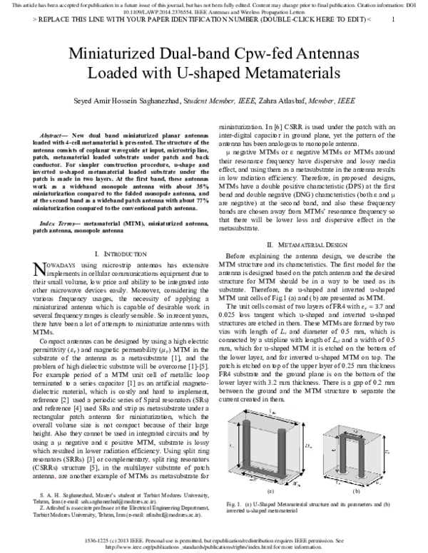 (PDF) Miniaturized Dual-Band CPW-Fed Antennas Loaded With U-Shaped ...