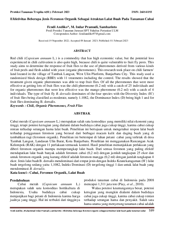 (PDF) Efektivitas Beberapa Jenis Feromon Organik Sebagai Atraktan Lalat ...