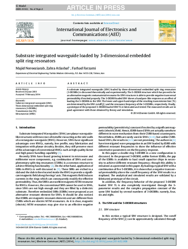 Pdf Substrate Integrated Waveguide Loaded By 3 Dimensional Embedded Split Ring Resonators