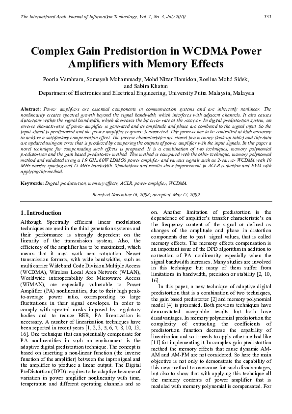 (PDF) Adaptive Digital Predistortion for High Power Amplifiers with Memory Effects
