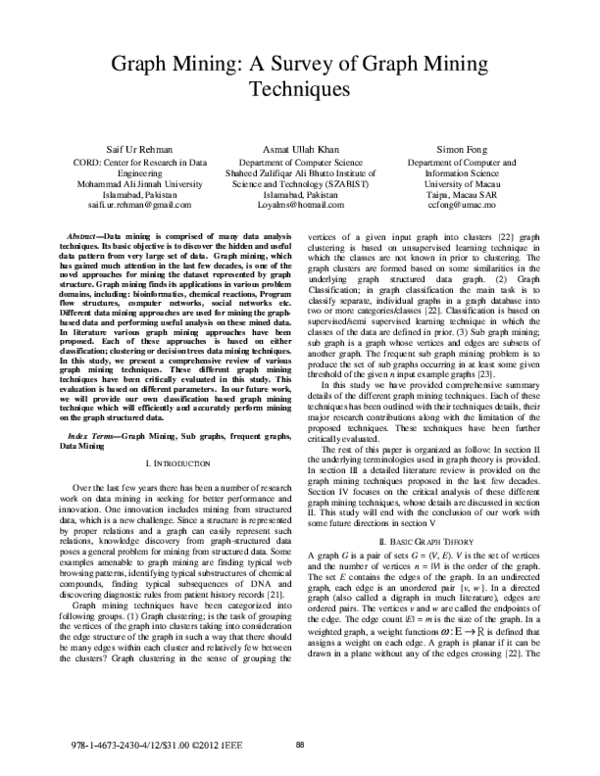 (PDF) Graph mining: A survey of graph mining techniques