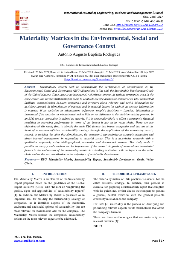 (PDF) Materiality Matrices in the Environmental, Social and Governance ...