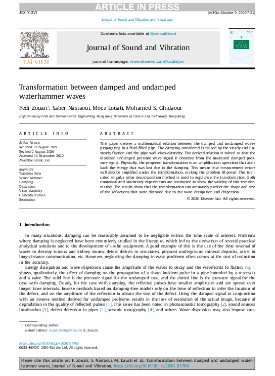 (PDF) Transformation between damped and undamped waterhammer waves ...