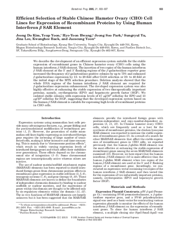 (PDF) Efficient Selection of Stable Chinese Hamster Ovary (CHO) Cell ...