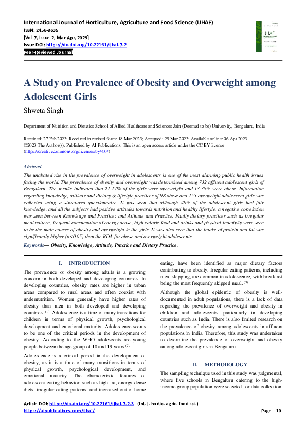 (PDF) A Study on Prevalence of Obesity and Overweight among Adolescent ...