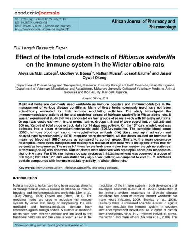 (PDF) African Journal of Pharmacy and Pharmacology Effect of the total crude extracts of ...