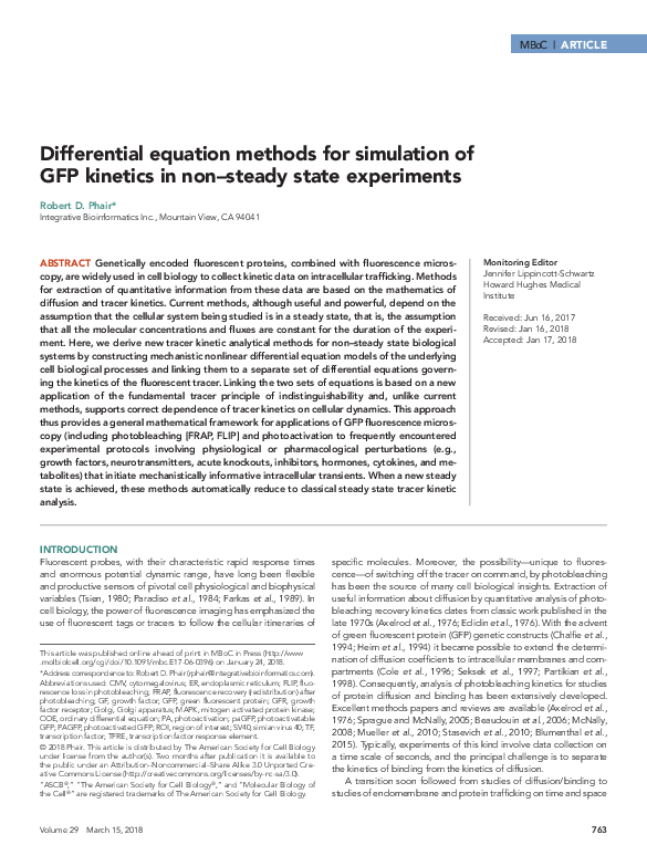 (PDF) Differential equation methods for simulation of GFP kinetics in ...