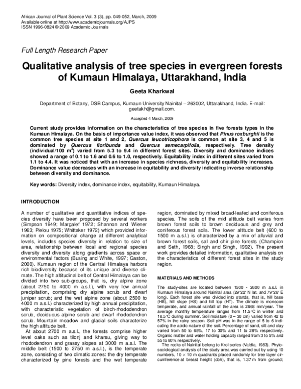 (PDF) Qualitative analysis of tree species in evergreen forests of ...