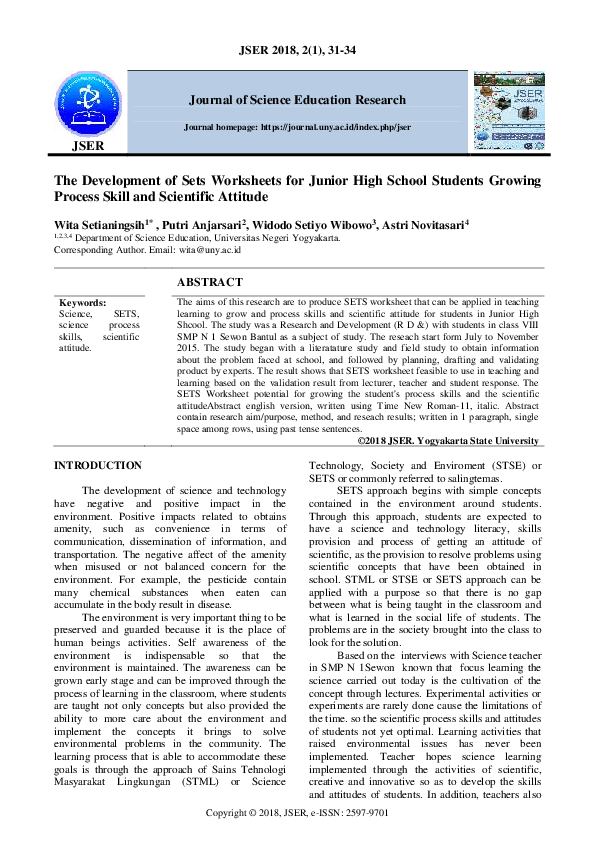 (PDF) The Development of Sets Worksheets for Junior High School ...