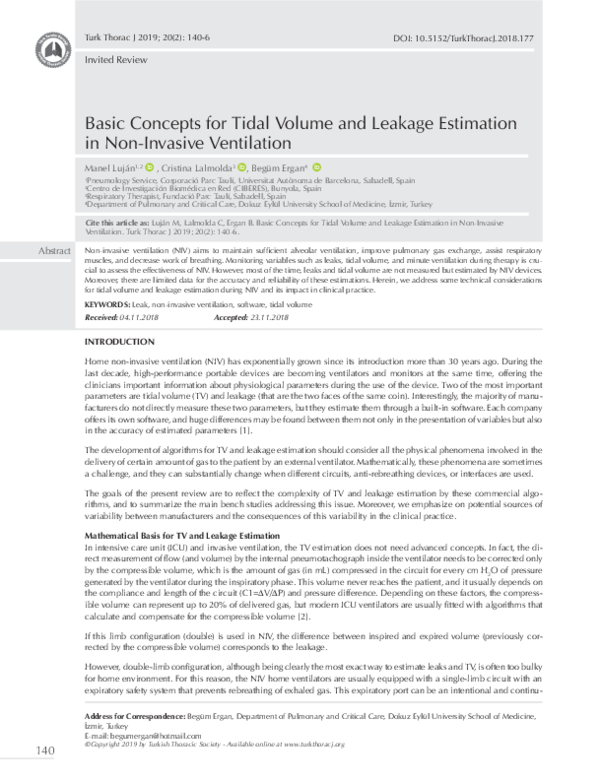 (PDF) Basic Concepts for Tidal Volume and Leakage Estimation in Non ...
