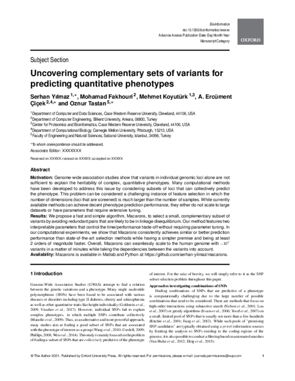 (PDF) Uncovering complementary sets of variants for predicting quantitative phenotypes