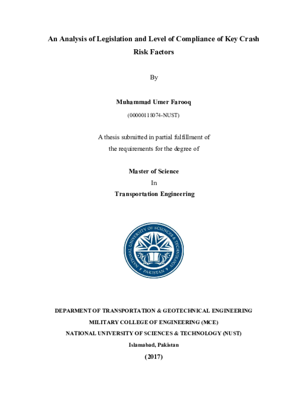(PDF) An Analysis of Legislation and Level of Compliance of Key Crash ...