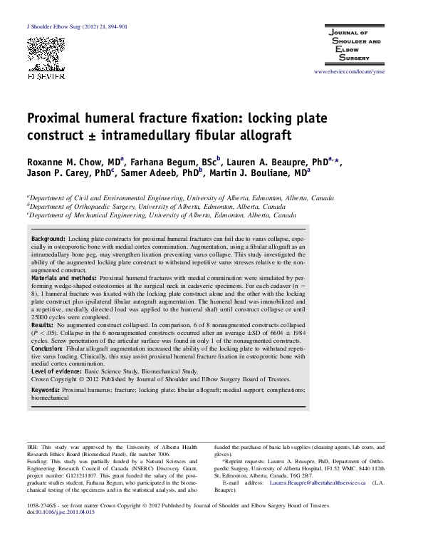 Proximal humeral fracture fixation: locking plate construct ± ...