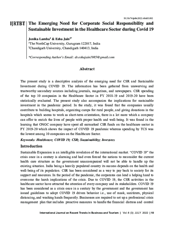 (PDF) The Emerging Need for Corporate Social Responsibility and ...