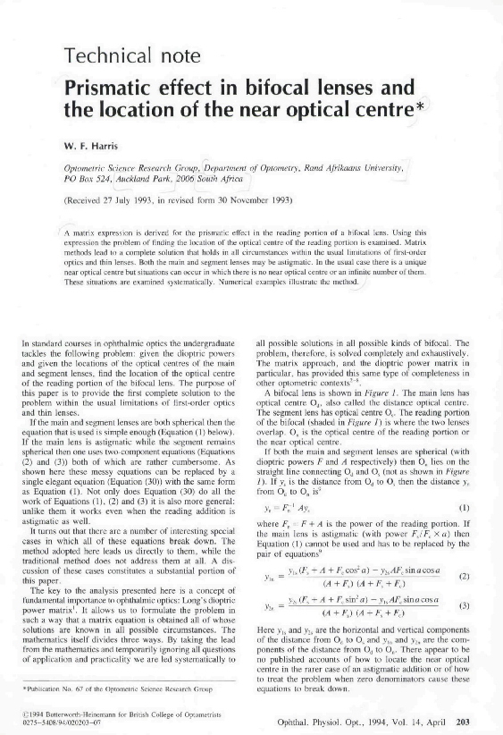 (PDF) Prismatic effect in bifocal lenses and the location of the near ...