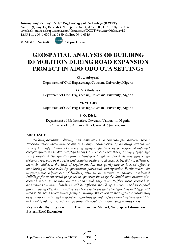 (PDF) Geospatial Analysis of Building Demolition During Road Expansion ...