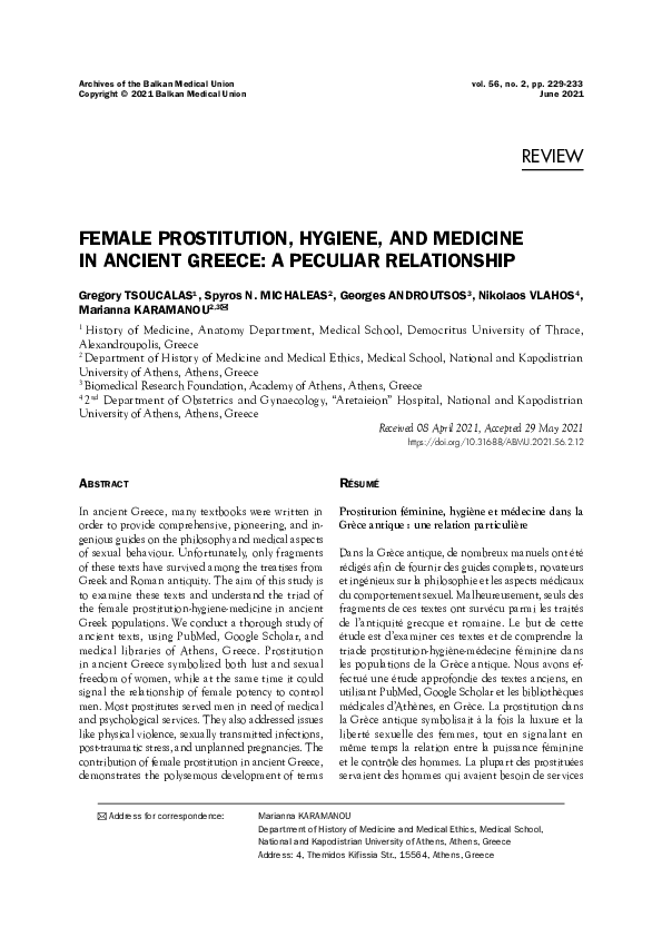 (PDF) Female prostitution, hygiene, and medicine in ancient Greece: a ...