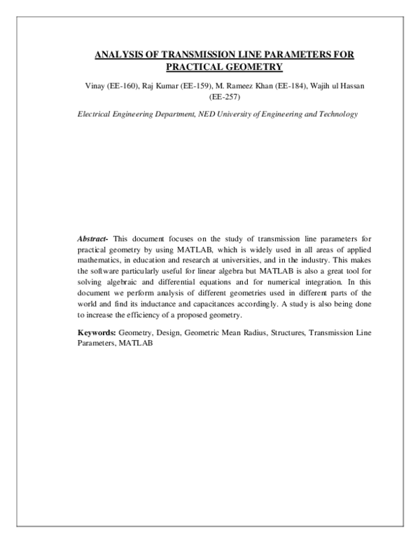 Pdf Analysis Of Transmission Line Parameters For Practical Geometry