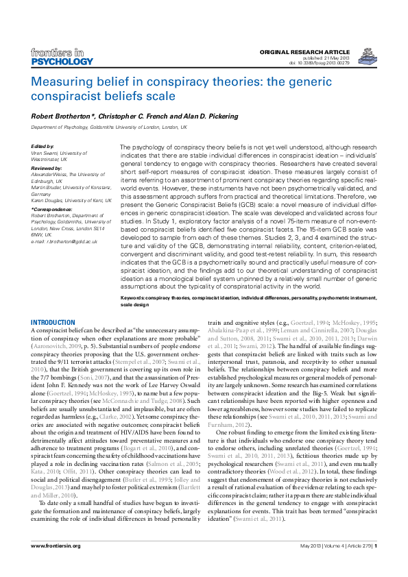 (PDF) Measuring Belief in Conspiracy Theories: The Generic Conspiracist Beliefs Scale
