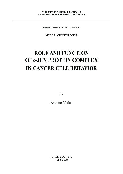 (PDF) Role and function of c-Jun pRotein complex in canceR cell behavioR
