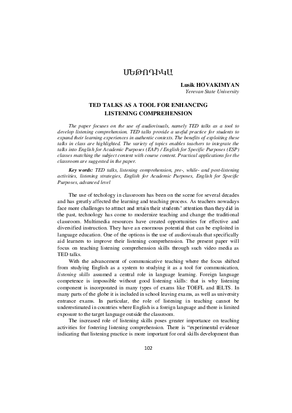 (PDF) Ted Talks as a Tool for Enhancing Listening Comprehension