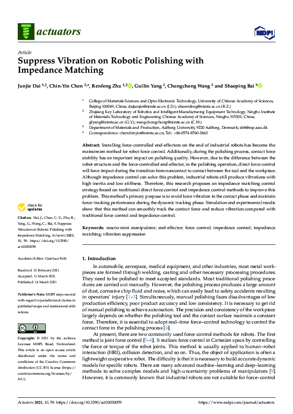 Pdf Suppress Vibration On Robotic Polishing With Impedance Matching