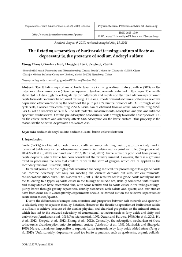 (PDF) The flotation separation of barite-calcite using sodium silicate ...