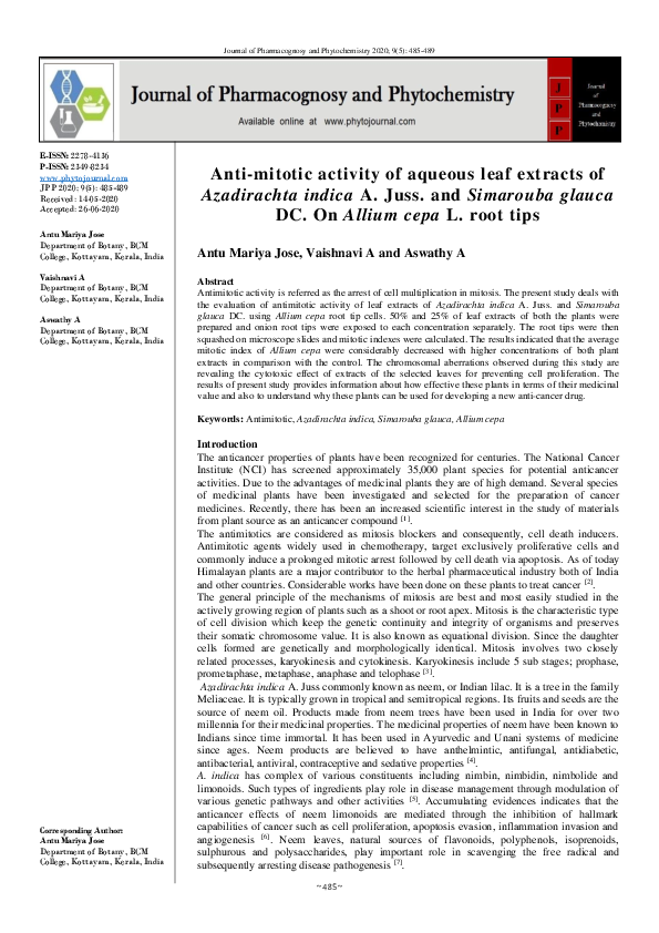 (PDF) Anti-mitotic activity of aqueous leaf extracts of Azadirachta indica A. Juss. and ...
