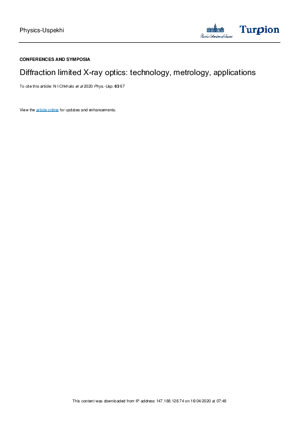 (PDF) Diffraction limited X-ray optics: technology, metrology, applications