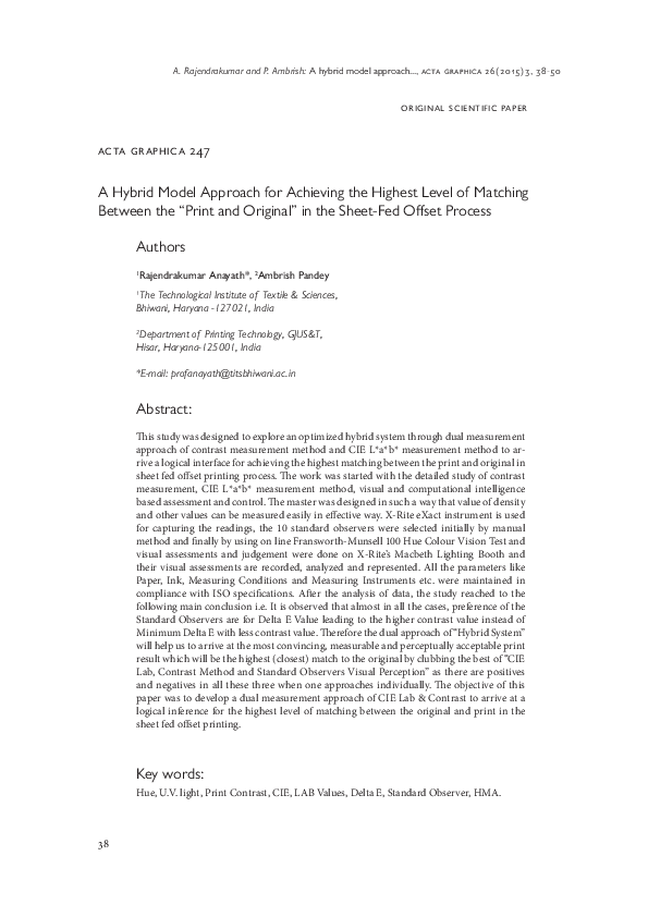 (PDF) A Hybrid Model Approach for Achieving the Highest Level of Matching Between the “Print and ...
