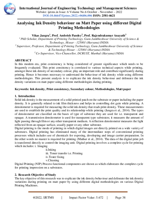 (PDF) Analysing Ink Density behaviour on Matt Paper using different ...