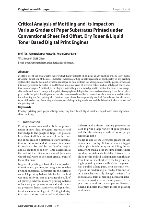 (PDF) Critical Analysis of Mottling and its Impact on Various Grades of ...